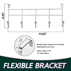 Sturdy Over The Door 5 Hook Hanger - Hangs Shirts, Coat Hooks, Towel Rack, Robes, Perfect Hat Rack
