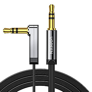 UGREEN 3.5mm Audio Cable Stereo Aux Cord 90 Degree Right Angle Aux Cable Compatible with Beats iPhone iPod iPad Tablets Speakers 24K Gold Plated Male to Male Black 1.5FT