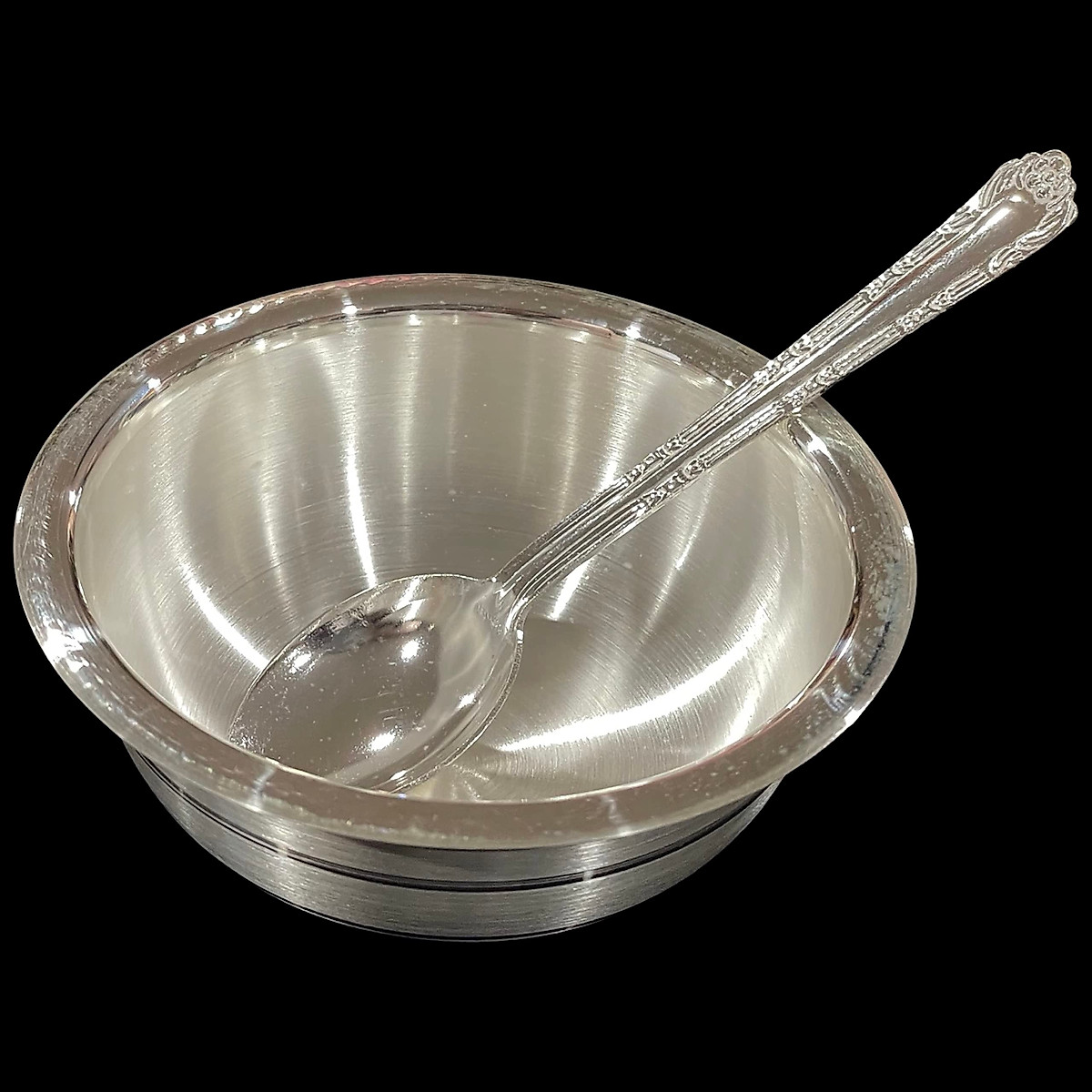 999 Pure Silver 3.75 inch Bowl & Spoon Set -3.75 inch Set#01