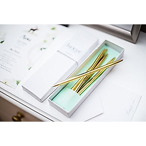 Gold Pens with Black Ink | Luxury Ballpoint Gold Pen Set of 6 in Glossy White Gift Box | Gold Office Supplies for Women Men - Slim Nice Pens for Writing (Gold/Black Ink)