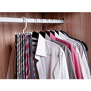 BigOtters 4 Pack White Twirl Tie Rack, 4.4 Inches 360 Degree Rotating Scarf Hanger Adjustable Tie Belt, Multipurpose Organizer, Hook Ties Scarf for Closet Storage (Medium)