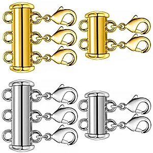 Dailyacc Layered Necklace Clasps,4 Pieces 2 Size Slide Clasp Lock Necklace Connector for Multi Strands Slide Tube Clasps