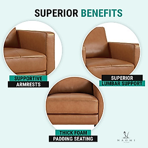 Naomi Home Marisa Genuine Mid-Century Leather Loveseat, Mid-Century Sleeper Loveseat, Tan Leather Couch,for Living Room, Bedroom, and More