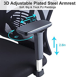 Ticova Ergonomic Office Chair - High Back Desk Chair with Adjustable Lumbar Support, Headrest & 3D Metal Armrest - 130° Rocking Mesh Computer Chair