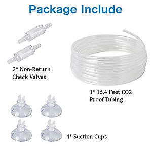 ZRDR Airline CO2 Tubing 16.4 Feet PU Aquarium CO2 Pressure Proof Tubing Trachea with Check Valves, Suction Cups, Soft and Transparent Aquarium Air Pump Accessories for Fish Tank