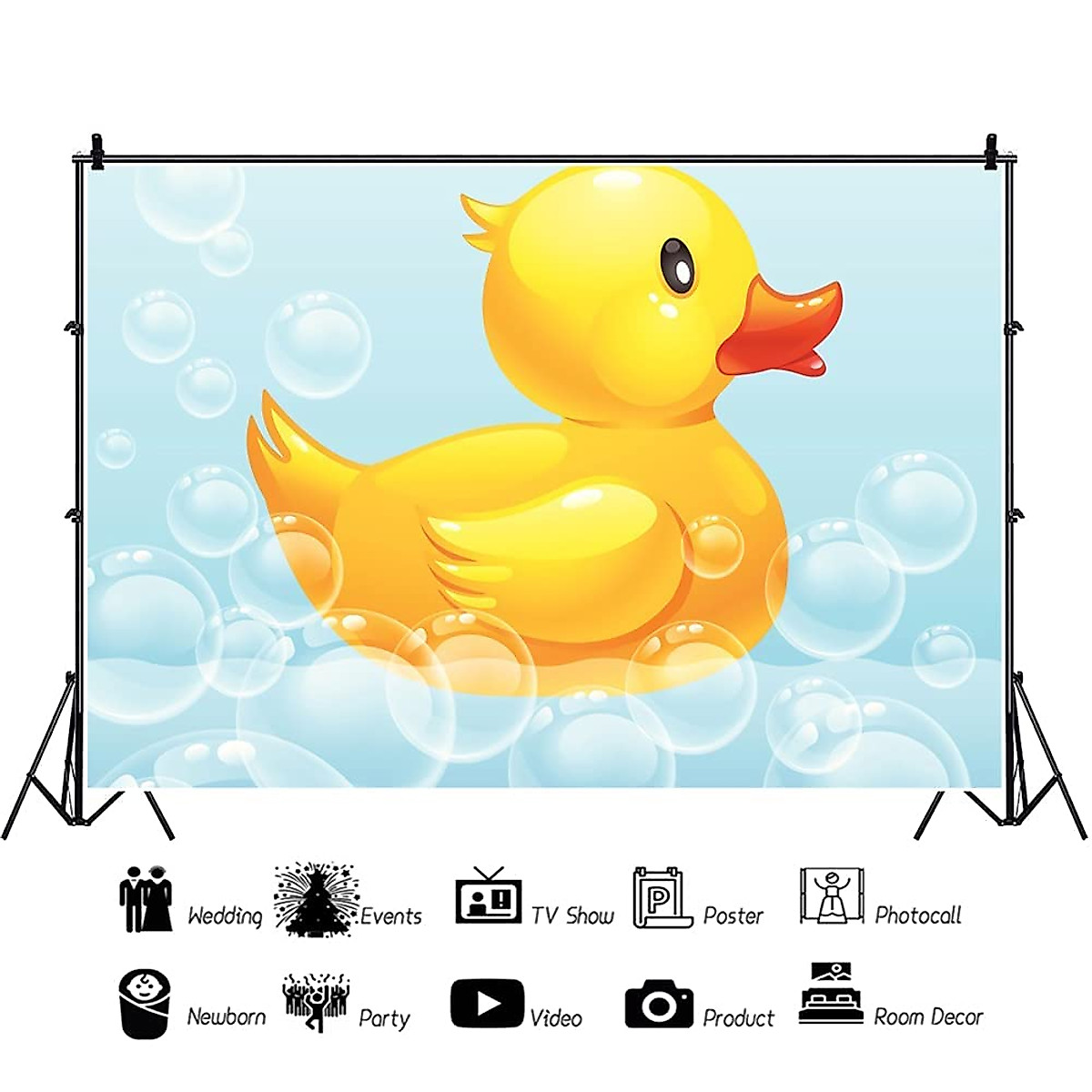 DORCEV 7x5ft Yellow Swimming Duck Backdrop Bubble Rubber Duck Sweet Baby Shower Blue Background for Photography Newborn Infant Kids Birthday Party Banner Decoration Vinyl Studio Props Wallpaper
