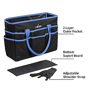 JJRING Large Multi-Functional Carrying Bag, 600D Nylon Artist Tote Bag with 16 Pockets Caddy for Art, Craft, Sewing, Make-up or School, Medical, Office Supplies Organizer, Blue