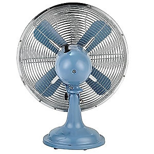 12 Inch Vintage Desk Fan, Desktop Oscillating Fan, Adjustable and Oscillating 3-speed Airflow, for Bedroom, Dining Room, Living Room, Den and Game Room, Small and Large Rooms, (Blue Linen Fabric)