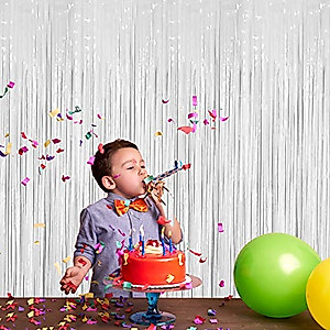 BTSD-home White Foil Fringe Curtain, Metallic Photo Booth Backdrop Tinsel Door Curtains for Wedding Birthday Bridal Shower Baby Shower Bachelorette Christmas Party Decorations(2 Pack, 6ft x 8ft)