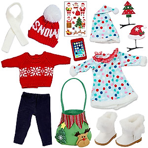 ZITA ELEMENT 2 Sets 18 Inch Girl Doll Christmas Clothes Outfits with Shoes and Christmas Accessories - 18 Inch Christmas Doll Clothes Dress Boots Hat Scarf Hairclips Bag