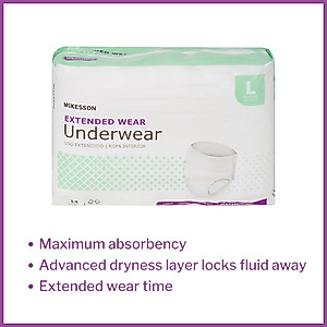 McKesson Extended Wear Underwear, Incontinence, Maximum Absorbency, Large, 56 Count