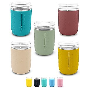 minliving Silicone Mason Jar Sleeve, Kids Cup Holder 5 Pack Value Combo Anti-slip protection - Fits 8oz REGULAR mouth Jelly Canning, Ball and Kerr Jars (Gender Neutral Combo)