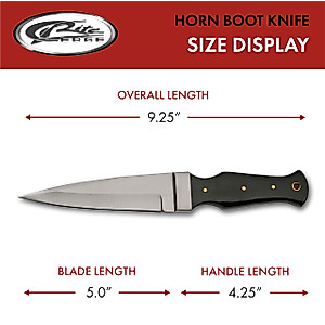 SZCO Supplies 9.25" Horn Handle Spear-Point Boot Knife with Sheath, Black, DH-8021HN