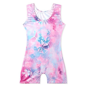 EQSJIU 2 Packs Leotard for Girls Gymnastics Mermaid Butterfly Sparkle Biketards with Shorts Kids Sleeveless Unitard One-Piece Dancewear 4t 5t 4-5t