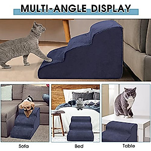 Topmart 3 Tiers Foam Dog Ramps/Steps,Non-Slip Dog Steps,Extra Wide Deep Dog Stairs,High Density Foam Pet Stairs/Ladder,Best for Older Dogs,Cats,Small Pets,with Dog Rope Toy,Blue