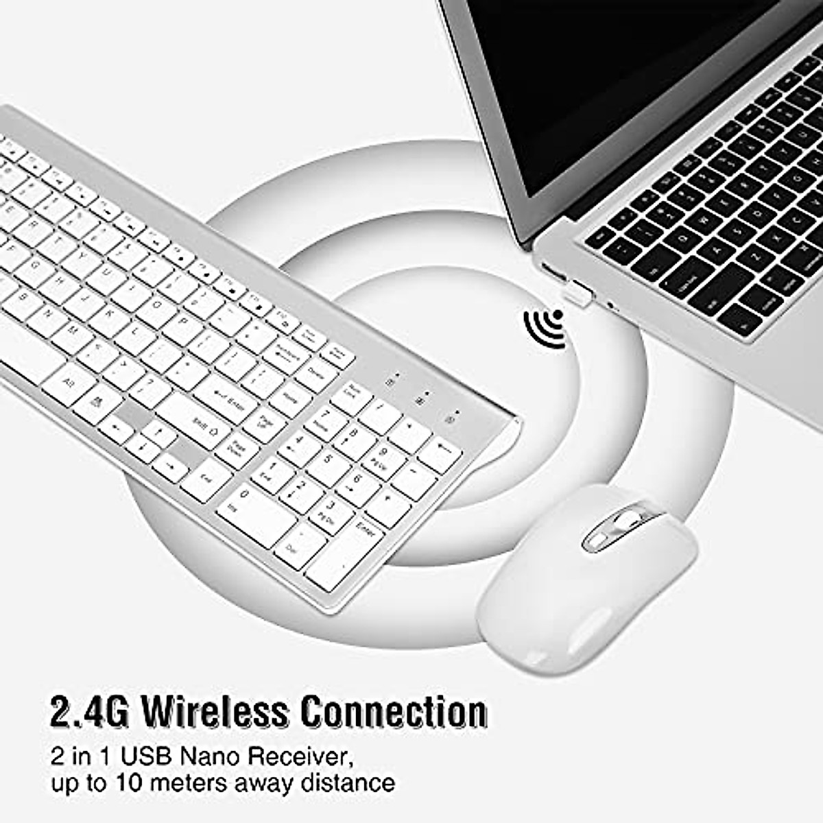 Wireless Keyboard Mouse Combo, RaceGT Energy Saving Silent Ultra-Thin Full Sized Wireless Keyboard and Mouse 3 Level DPI Adjustable Mouse for Computer, Laptop and Desktop