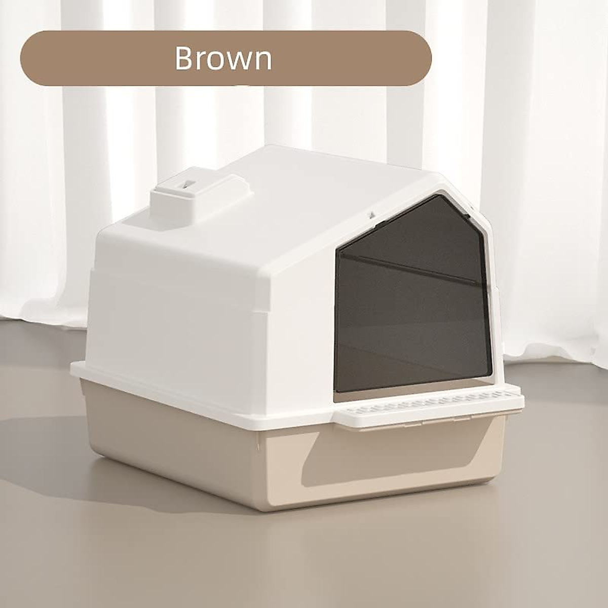 Cat Litter Box Large Foldable Anti-Splash with Door Wooden House Fully Enclosed cat Litter Box pet Supplies cat Litter bo (Matcha Color)