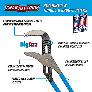 Channellock 480 BIGAZZ Tongue and Groove Pliers | 20.25-Inch Straight Jaw Groove Joint Plier | 5.5-Inch Jaw Capacity | Laser Heat-Treated 90° Teeth| Forged High Carbon Steel | Made in USA
