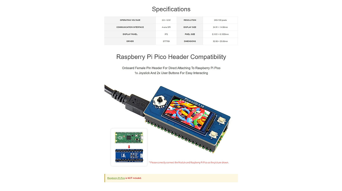 Coolwell Waveshare 1.14inch LCD Display Module for Raspberry Pi Pico ...