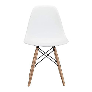 CangLong , Modern Mid-Century Side Chair with Natural Wood Legs for Kitchen, Living Dining Room, White
