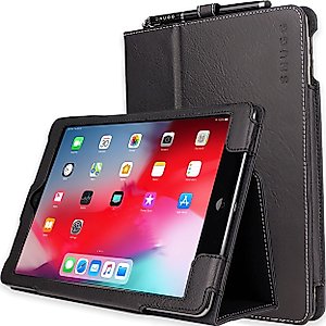 Snugg iPad 9.7 (2018/2017) & iPad Air Case, Black Leather Smart Case Cover Apple iPad Air and New iPad 2017 9.7" Protective Flip Stand Cover with Auto Wake/Sleep