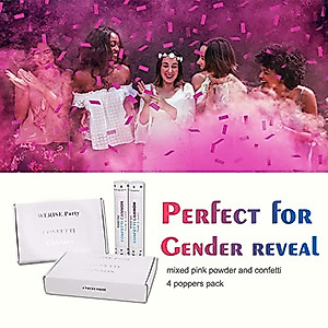 Gender Reveal Confetti Cannon Pink, WERISE Gender Reveal Smoke Bomb Only Pink with Biodegradable Confetti and Powder for Gender Reveal Party Supplies, Baby Girl Shower - 4 Pack (12 In)