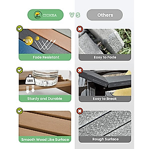 Ciokea Folding Adirondack Chair Wood Texture, Patio Adirondack Chair Weather Resistant, Plastic Fire Pit Chair with Cup Holder, Lawn Chair for Outdoor Porch Garden Backyard Deck (Teak)