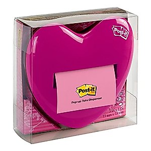 Post-it HD-330 Pop-up Notes Dispenser for 3 x 3-Inch Notes, Pink, Heart Shape