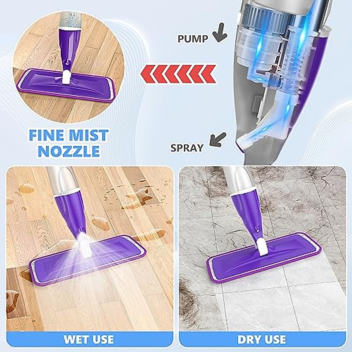 Spray Mops for Floor Cleaning Microfiber Floor Mop for Hardwood Floors Wet Dust Mop Flat Mop Floor Cleaner Mop with 4 Washable Pads 440 Ml Refillable Bottle for Wood Floor Tile Laminate Vinyl Kitchen
