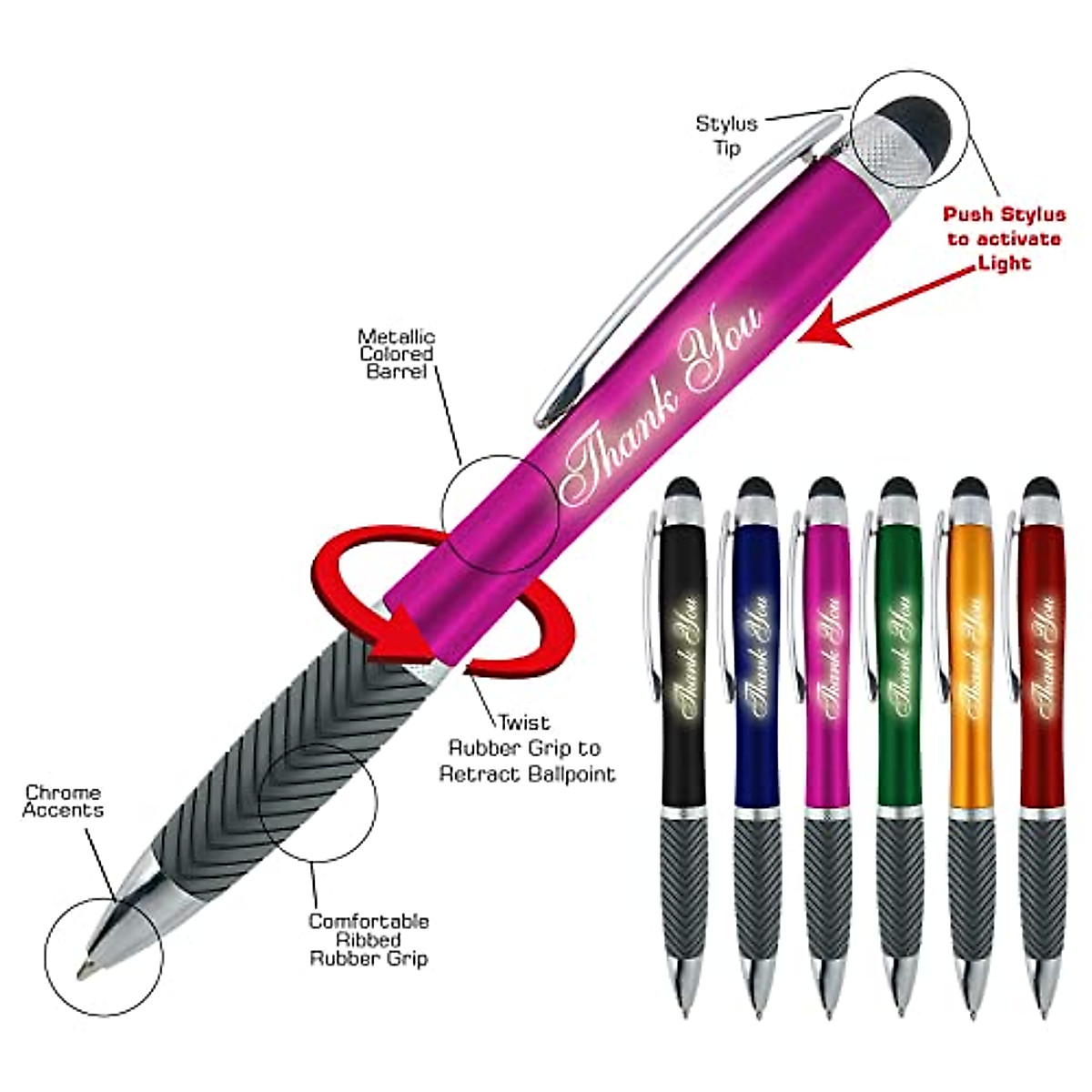 Personalized Pens-80 Pack Bulk-Free Laser Engraving - 3 In Ballpoint Pen, Stylus and Light Up Personalized Area, Custom Business Name, Text, Logo or Gift Message, For Parties and Events, Assorted