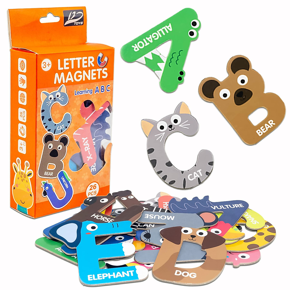 ABCaptain Refrigerator Animal Alphabet Magnets Magnetic Letters Toy, Large ABC Uppercase Preschool Educational Spelling Fridge Game Gift for Kids Toddlers Boys & Girls Ages 3 4 5 (26Pcs)