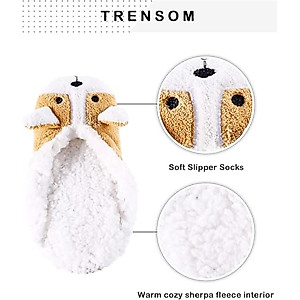 TRENSOM Fun Cute Fuzzy Slipper Socks for Women with Grippers Non Slip House Socks, Corgi Fuzzy Socks Fuzzy Animal Socks Corgi Gifts for Corgi Lovers
