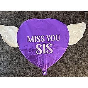 Miss You Sis Heavenly Balloons heart shaped with angel wings (Purple)