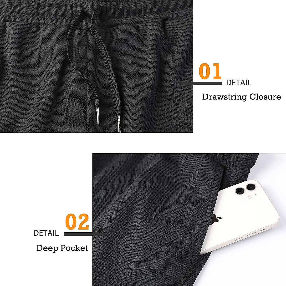 Surenow Mens Running Gym Shorts 3 Inch Breathable Lightweight Athletic Sport Shorts Training Workout Shorts with Pockets Black