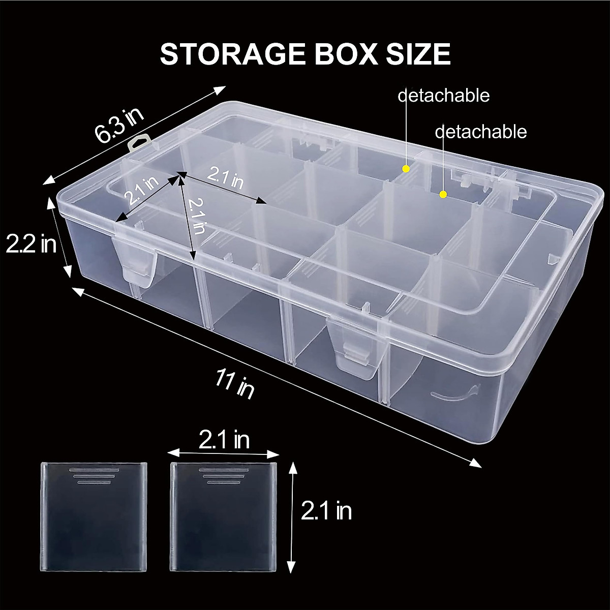 LZLMQSSA Large 15 Grids Transparent Plastic Organizer Box With Dividers, Adjustable Compartment Plastic Craft Storage Container, Small Parts Storage Box, Small Tool Organizer Storage Box（3 Pack）