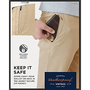 Weatherproof Vintage Men's Regular Fit Excursion Pants - Ultra Stretch Casual Flat Front Chino, Size 34W x 32L, Sand