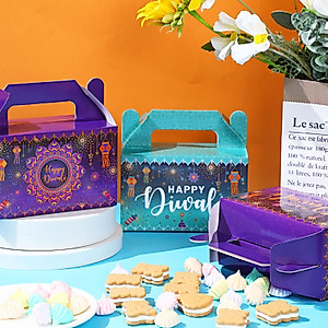 16 Pcs Happy Diwali Gable Boxes Diwali Party Favor Treat Boxes Rangoli Lantern Favor Packaging Box Indian Deepavali Candy Gift Box Goodie Box for Diwali Party Decorations Lights Festival, 4 Style