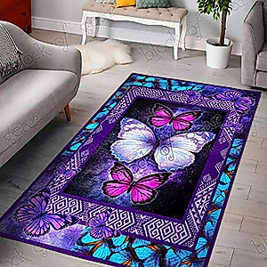 Area Rug-Beautiful Purple Butterfly Living Room Rug THH1250, 5' x 8' Fluffy Carpets for Bedroom Shaggy Floor Modern Rug Home Decor Mats