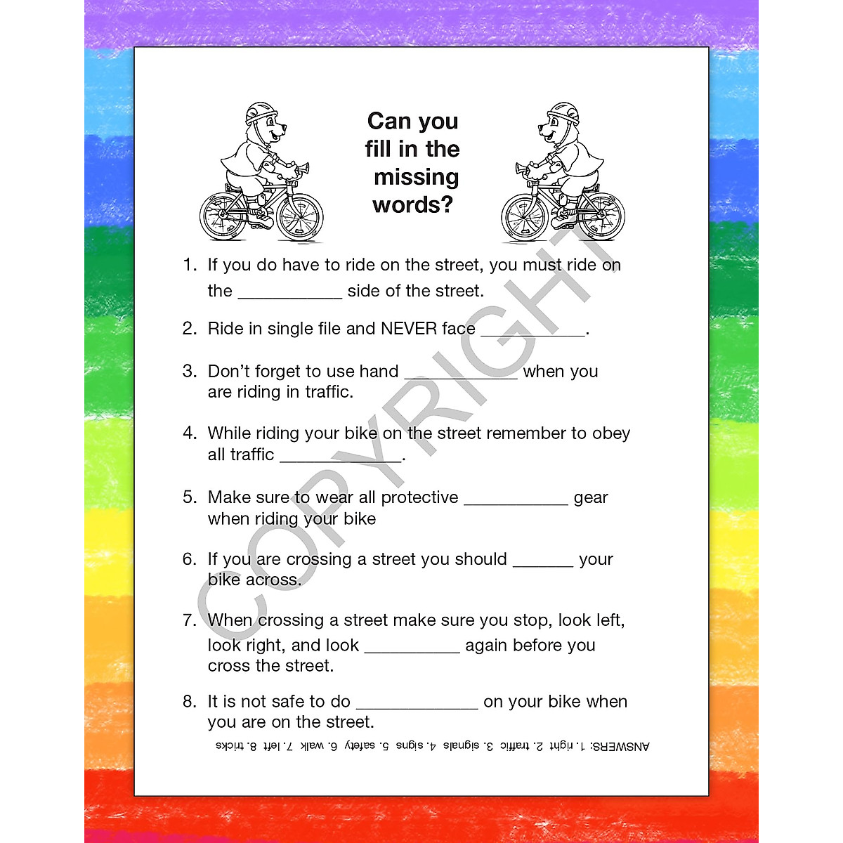 ZOCO - Bike Safety - Educational Coloring Books (25 Bulk Pack, Without Crayons) - Bicycle Rules, Road, Helmet Safety - Games, Puzzles, Activities for Kids