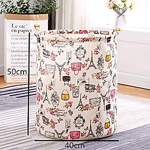 Unibedding Large Laundry Hampers Storage Bin, Foldable with Waterproof PE Coating Storage Organizer for Kids Girls, Office, Bedroom, Clothes,Toys, Pink Paris Effiel Tower
