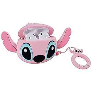 Joyleop(Q-Pink) Compatible with Airpods 1/2 Case Cover, 3D Cute Cartoon Animal Funny Fun Cool Kawaii Fashion,Silicone Character Skin Keychain Ring, Girls Boys Teens Kids,Case for Airpod 1& 2