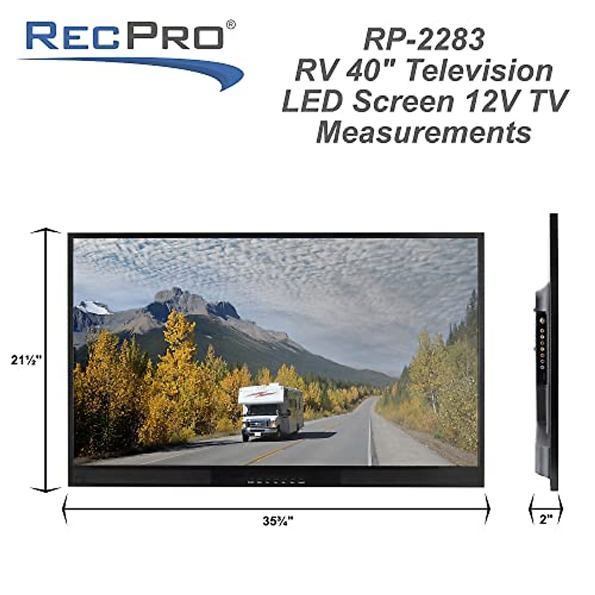 RecPro RV TV 40" | 1080p HD | 12V DC | 2X HDMI Ports | Built-in Tuner for Local Stations
