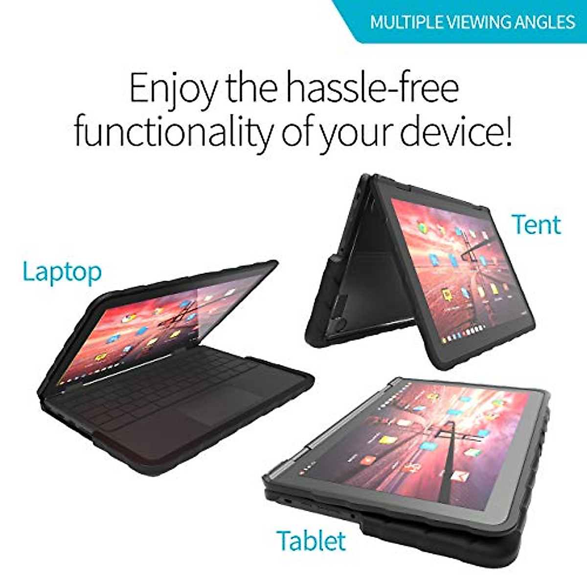 Gumdrop DropTech Laptop Case Fits Lenovo 300e Chromebook (1st Gen ONLY). Designed for K-12 Students, Teachers and Classrooms – Rugged, Shockproof Bumpers for Reliable Device Protection– Black