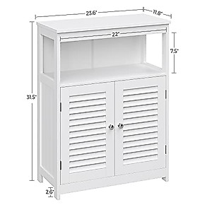 VASAGLE Bathroom Storage Floor Cabinet Free Standing with Double Shutter Door and Adjustable Shelf White