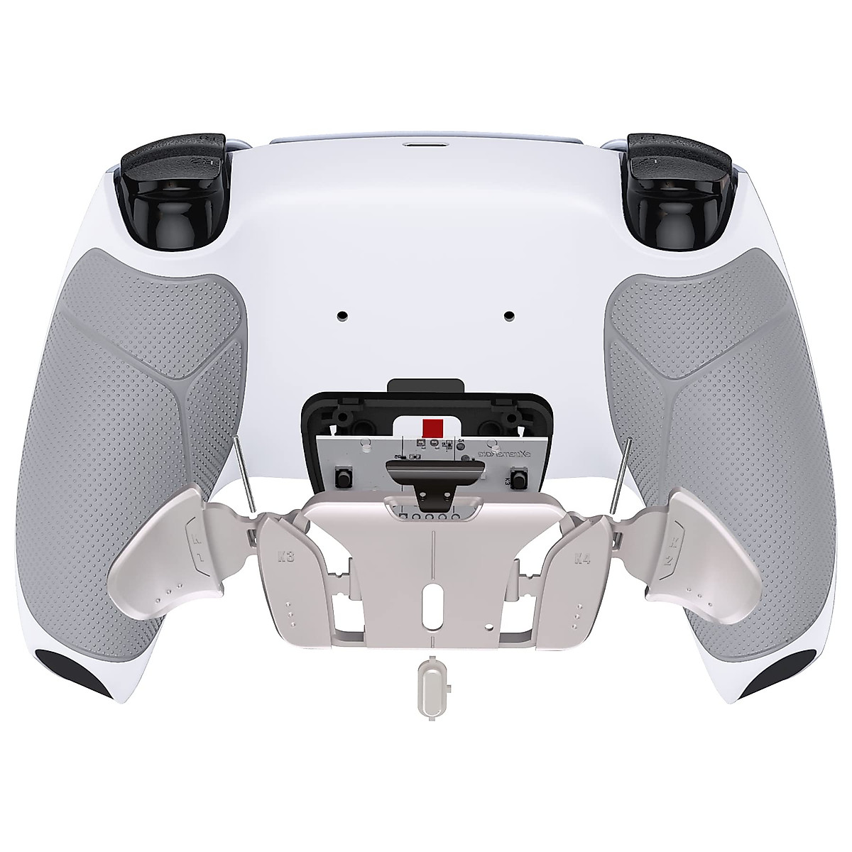eXtremeRate Silver Real Metal Buttons (RMB) Version RISE4 Remap Kit for PS5 Controller BDM-010 020 w/Gray Rubberized Grip White Redesigned Back Shell, Upgrade Board, 4 Back Buttons for PS5 Controller