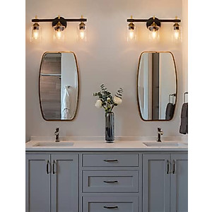 AXHODSME 3-Light Bathroom Light Fixtures, Black and Gold Bathroom Lights Over Mirror, Modern Bathroom Vanity Light with Clear Glass Shade, Wall Sconces for Bedroom Living Room, Bulbs Not Included