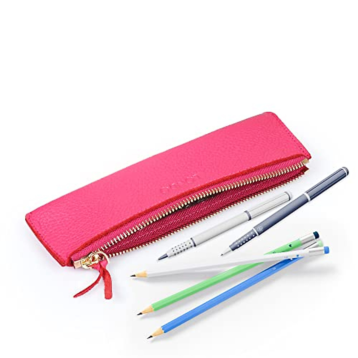 Londo Genuine Leather Pen Case with Zipper Closure, Pencil Pouch Stationery Bag