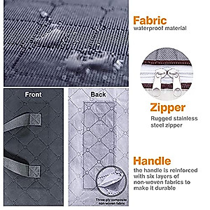 3 Pack Large Capacity Foldable Clothes Storage Bags, Storage Bins Closet Organizers with Clear Window, Sturdy Zipper, Reinforced Handle, Thick Fabric for Clothing, Comforters, Blankets, ( 90L , Grey)