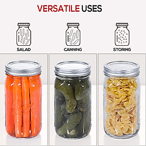 AOZITA 12 Pcs Wide Mouth Mason Jars 32 Oz, Large Canning Jars with Lids and Bands, Colored Plastic Jar Lids, Blank Labels and Chalk Marker, Leak-Proof Airtight Lids for Food Storage, Canning, Favors