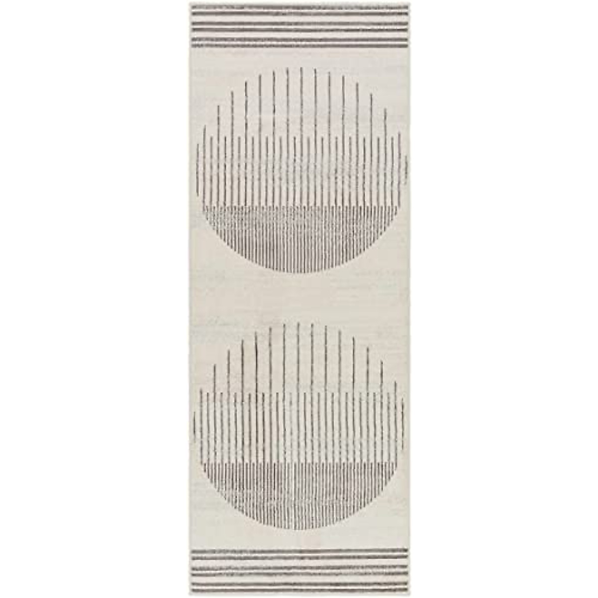 BoutiqueRugs Chet White and Gray Modern Abstract Geometric Area Rug - Minimalist Contemporary Striped Carpet for Living Room, Bedroom, Dining Room - Charcoal, Light Gray, Cream - 6'7" Round Rug